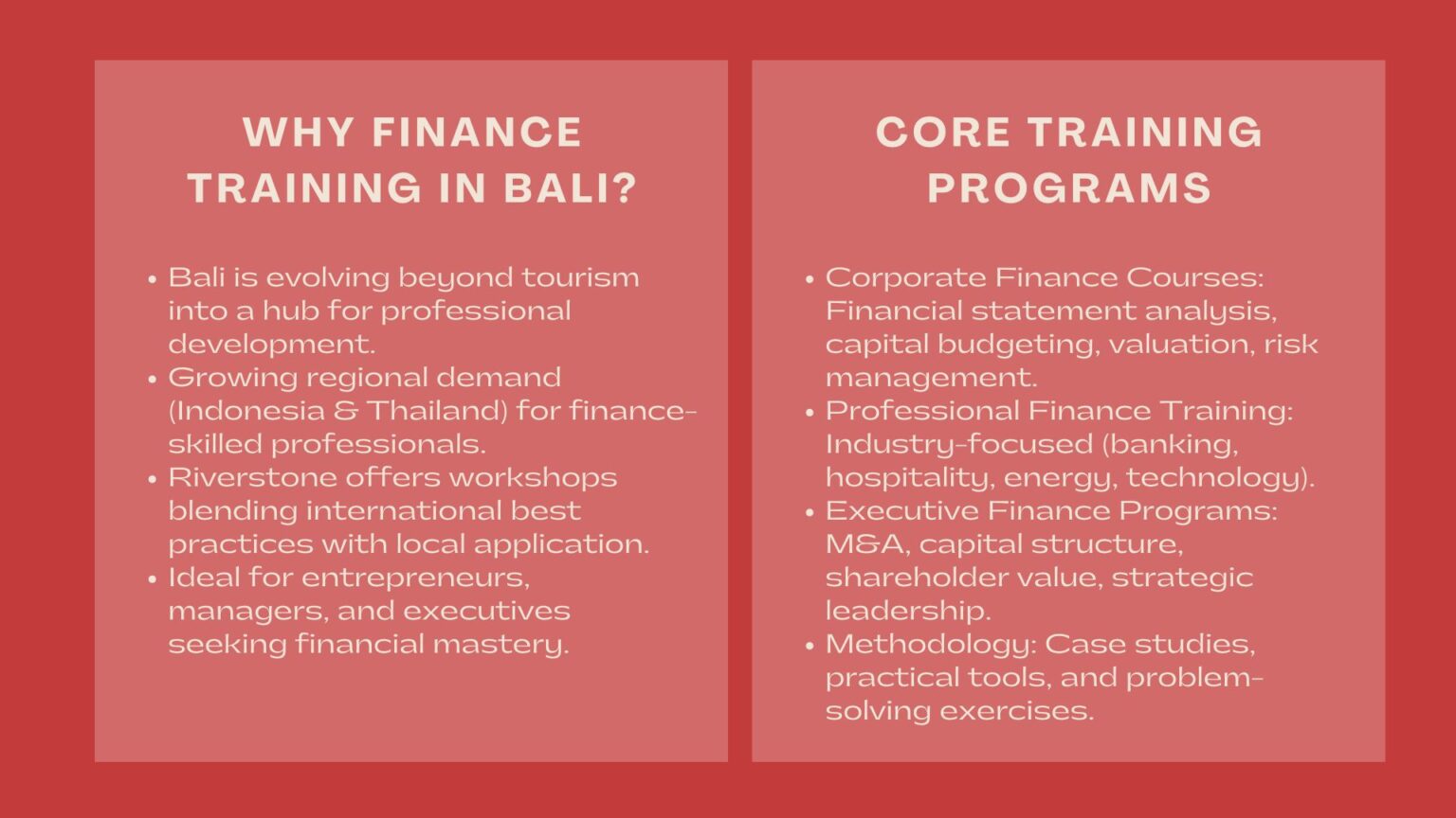 Best Finance Training in Bali