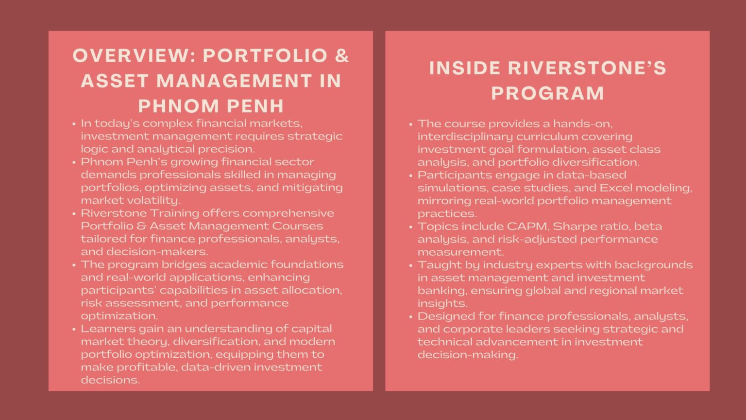 Highly Rated Portfolio Asset Management Courses Phnom Penh