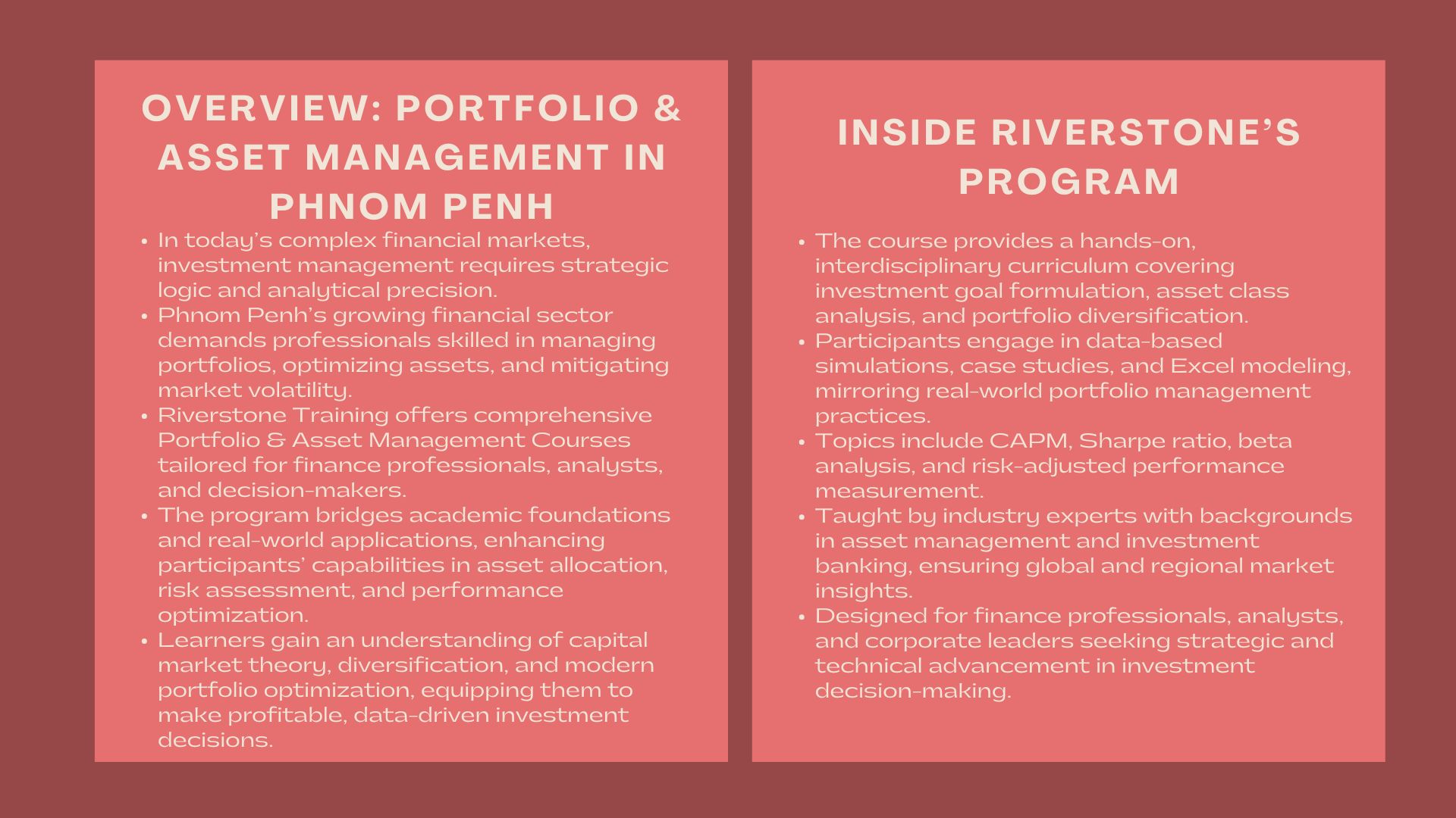 Highly Rated Portfolio Asset Management Courses Phnom Penh